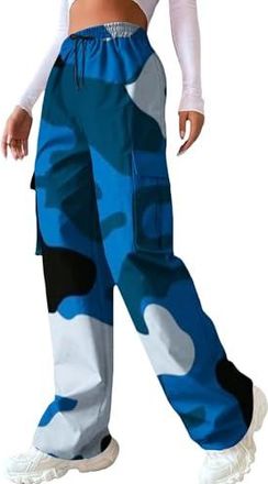 Generic Pantalon cargo pour femme - Pantalon cargo d&eacute;contract&eacute; pour femme avec imprim&eacute; camouflage, cordon de serrage &eacute;lastique et taille &eacute;lastique - Pantalon 