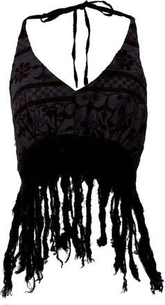 Guru Shop Goa Top, Psytrance, Bandeau Top, R&uuml;ckenfreies Fransentop - Schwarz, Damen, Baumwolle