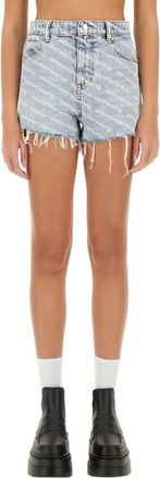 Alexander Wang Femme, Shorts, Bleu, Taille: W27 High Waist Cotton Denim Shorts