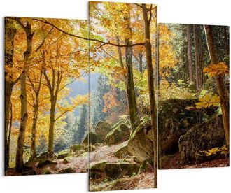 Arttor Mehrteilige Bilder auf Leinwand 130x100cm Leinwandbild Herbst berg wald natur Gro&szlig; Wanddeko Bild Schlafzimmer Set 3 teilige Wandbilder Dekoration Wohn