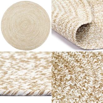 vidaXL Teppich Handgefertigt Jute Wei&szlig; und Braun 180 cm - Naturfaser Teppich - Jute Teppich - Geflochter Teppich - Wohnaccessoire - Boho Stil - Home & Living