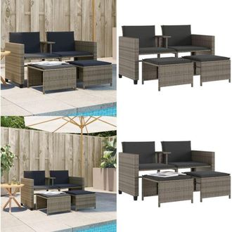 vidaXL Gartensofa 2-Sitzer mit Tisch und Hockern Grau Poly Rattan - Gartenmöbel - Outdoormöbel - Rattanmöbel - Gartengestell - Lounge Set - Home & Living