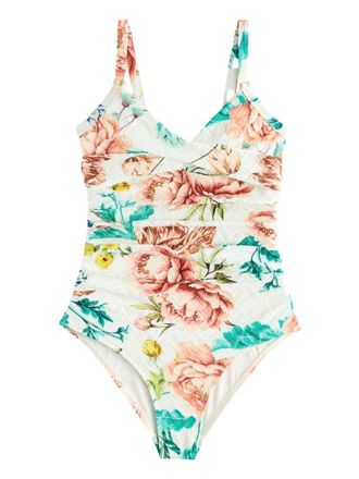 Next Damen Standard Badeanzug, der f&uuml;r einen flachen Bauch sorgt White Floral Lace 44