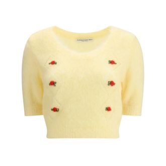 Alessandra Rich Kurzarm-Mohair-Pullover mit bestickten Blumen - - Knitwear - Damen - Braun - 2XS