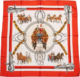 Herm&egrave;s T&uuml;cher & Schals - Hermes Classic equipages Silk Carre 90 Scarf Tuc - Gr. unisize - in Rot - f&uuml;r Damen
