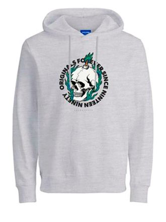 Jack & Jones Mens JORCROWN Skull Sweat Hood FST Kapuzenpullover, Light Grey Melange, XL