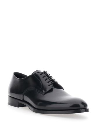 Doucal's Mens Derby Shoes Brushed Leather Black Lace-Up Flat