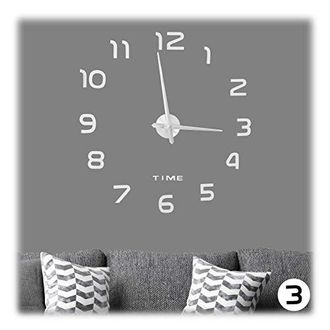 Relaxdays DIY Wanduhr, 3D-Zahlen, Uhr Wandtattoo zum Aufkleben, einfache Installation, Größe variabel, modern, silber