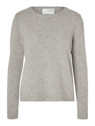 Selected Damen SLFMANILA LS Knit Cashmere O-Neck NOOS Strickpullover, Light Grey Melange, XS
