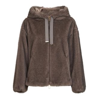 Herno Veste Bomber en Fausse Fourrure Alternative M&eacute;lang&eacute;e - Femme - Vestes - Brun - Taille: 36 FR