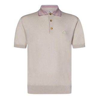 Etro Beiges Gestricktes Poloshirt mit Logo-Stickerei - - Tops - Herren - Beige - L
