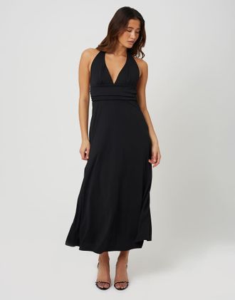Brave Soul Robe mi-longue en jersey &agrave; dos nu - Noir