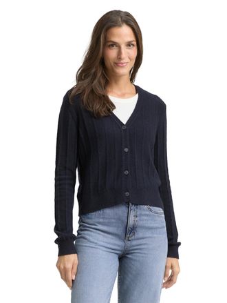 Tom Tailor Damen 1049130 Rib Cardigan mit Wollanteil, 10668-Sky Captain Blue, M