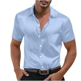 Generic Chemise &agrave; manches courtes pour homme - Chemise d&eacute;t&eacute; unie classique confortable et l&eacute;g&egrave;re - Col rabattu - Anti-plis - Respirante - D&eacute;contract&eacute;e - Bouto