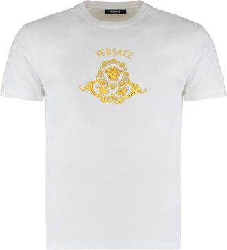 Versace Homme, Tops, Blanc, Taille: L T-shirt slim imprim&eacute; en jersey de coton