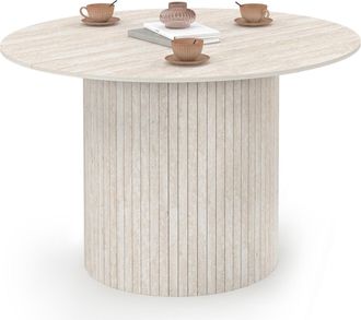 IDMarket Esstisch, rund, Juliette, 6 Personen, zentraler Fu&szlig;, Latten-Effekt, Travertin-Stil, 110 cm