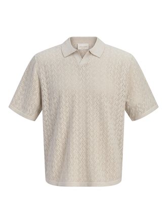 Jack & Jones Polokragenpullover JACK & JONES JORTYLER KNIT SS SPLIT NECK POLO SN, Herren, Gr. XL, feather gray, Strick, Obermaterial: 50% Baumwolle, 50% Polyester,