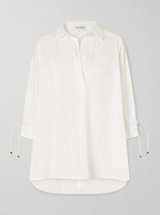 Max Mara Tie-detailed Cotton-poplin Blouse - White