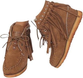 Generic Bottines de cowboy plates &agrave; franges pour femme - Bottines de cowgirl courtes &agrave; franges - Bottines dautomne et dhiver - Chaussures plates &agrave; rivets en d