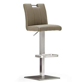 Robas Lund CA.STA Barstuhl/-hocker, PU/Edelstahl, eckig/180 Grad drehbar, ca. 40 x 87-112 x 51 cm, cappuccino