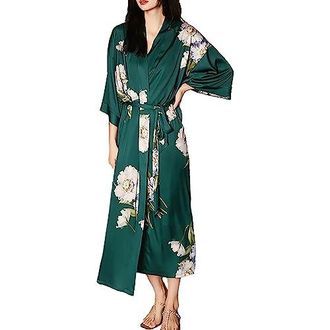 Generic Peignoirs de bain en soie douce pour femme - Robe de chambre en satin pour femme - V&ecirc;tements de nuit longs et soyeux - Robe de nuit et chemises de nui