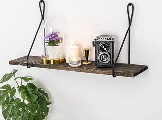 Hanah Home Modern Wall Shelf, 60 cm x 27 cm x 15 cm | 100% Spruce Wood & Metal Frame | Black & Dark Walnut | Unique Industrial Design for Home & Office