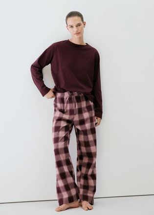Mango Pyjama deux pi&egrave;ces en flanelle &agrave; carreaux rose - Femme - S - MANGO
