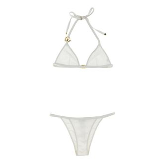 Dolce & Gabbana Femme, Maillots de bain, Blanc, Taille: 40 FR Triangle Bikini with Logo Buckle