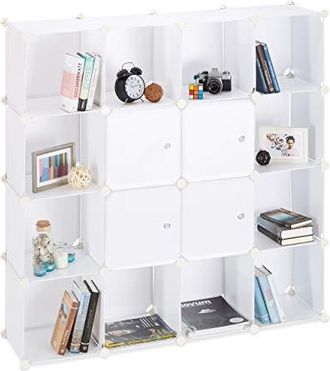 Relaxdays Steckregal aus Kunststoff, erweiterbares 16 F&auml;cher Regalsystem, quadratisches Standregal 127x127x31,5cm, wei&szlig;