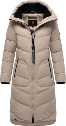 Marikoo Damen langer Wintermantel warmer Steppmantel mit verstellbarer Kapuze Benikoo Light Taupe Gr. XXL