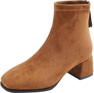 Generic Bottines confortables en daim synth&eacute;tique pour femme - Bout rond - Talon bloc bas - Fermeture &eacute;clair dans le dos - Chaussures d&eacute;contract&eacute;es pour lhive
