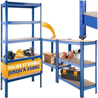 TecTake Étagère Garage Étagère Charge Lourde Meuble de Rangement modulable en métal 5 tablettes 75,5 x 30,5 x 172 cm Max. 350 kg Rangement Outils Rangement At
