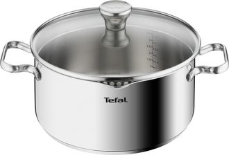 T-fal A70546 Duetto Kochtopf | 24 cm | induktionsgeeignet | einfache Reinigung in der Spülmaschine | Messskala | Glasdeckel zum Abgießen | Edelstahl