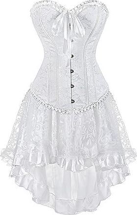Grebrafan Corset Pirate et Jupe Tulle Deguisement Steampunk Femme Bustier (EUR(30-32) XS, Blanc)
