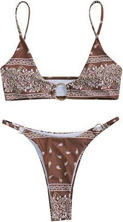 Generic Maillot De Bain Gainant- Ensemble De Bikini Deux Pi&egrave;Ces avec Anneaux Maillot De Bain String Imprim&eacute; Cachemire pour Ensemble Tankini