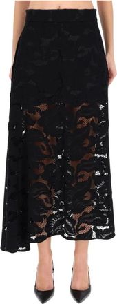 Patou Femme, Jupes, Noir, Taille: 36 FR Jupe midi &agrave; volants en dentelle florale