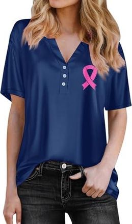 Generic T-shirt basique uni à manches courtes pour femme - Élégant et décontracté - Imprimé à manches courtes - Col en V - Vêtements pour la vie quotidienne -