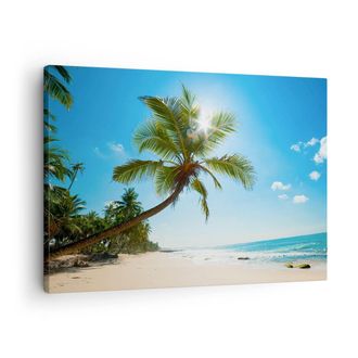 Arttor Bilder auf Leinwand Strand Palme Meer Leinwandbild mit Rahmen 70x50cm Wandbilder Dekoration Wohnzimmer Schlafzimmer Küche Deko Klein Wanddeko Bild Wan