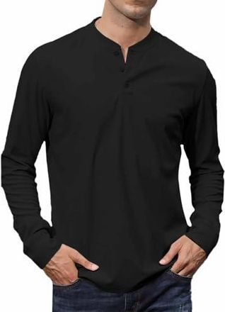Generic Henley Chemises d&eacute;contract&eacute;es &agrave; manches longues et col en V pour homme, T-shirts l&eacute;gers et respirants pour le printemps et lautomne 2026, Noir, XXL