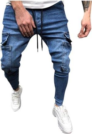 Generic Jean Homme Regular Jeans Pantalon Jean Homme Hip Hop Lav&eacute; avec Design Corset Sportif pour Un Look Urbain et Tendance