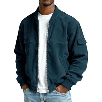Generic Veste bomber en velours c&ocirc;tel&eacute; pour homme - Couleur unie - Avec poches - Veste dhiver l&eacute;g&egrave;re - Coupe-vent - &Eacute;l&eacute;gante veste en coton - Manteau dhiver c