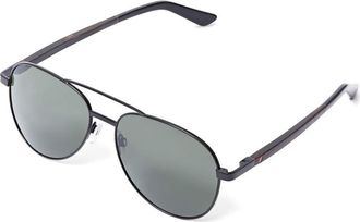 Bonizetti Herren Sonnenbrille BOSTON Breite 136mm Holz Schwarz, Glasfarbe gr&uuml;n 136mm Pilotenbrille, Naturmaterialien