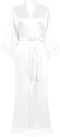 Babeyond Robe de chambre kimono en satin pour femme - Longue robe de demoiselle dhonneur avec bordure en dentelle pour vêtements de nuit pour fille - Pour fête