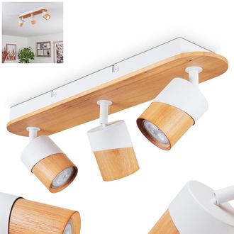 HOFSTEIN Deckenleuchte Blondo, moderne Deckenlampe aus Metall/Holz in Wei&szlig;/Natur, Deckenleuchte im skandinavischen Design mit verstellbaren Strahlern, 3-flammi