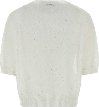Brunello Cucinelli Speckled Linen Blend Sweater - White