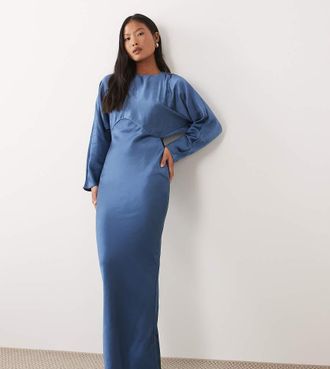 Asos Petite ASOS DESIGN Petite - Satin-Maxikleid in Marineblau mit Fledermaus&auml;rmeln-Navy
