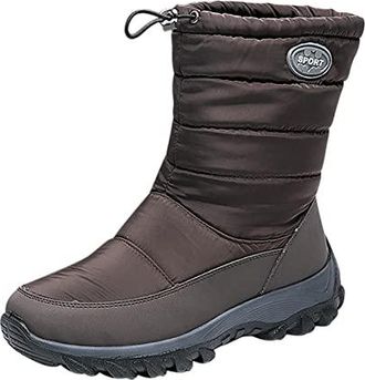 Generic Bottes de neige dhiver chaudes doubl&eacute;es en polaire pour femme - Chaussures de marche &eacute;l&eacute;gantes et confortables - &Agrave; enfiler - Bottes mi-mollet, marron,