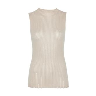 Uma Wang UMA Wang - Top sans manches &agrave; col montant c&ocirc;tel&eacute; avec ourlet d&eacute;chir&eacute; - Femme - Tops - Brun - Taille: 42 FR