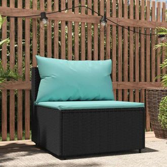 vidaXL Garten-Mittelsofa mit Kissen Schwarz Poly Rattan Vidaxl