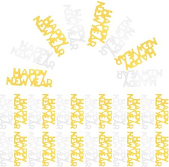 NUOBESTY Silvester Konfetti aus Langlebig Geformt Gold Silber Happy Year Streudeko f&uuml;r Tischdeko Party Deko Basteln Scrapbooking Feierlichkeiten